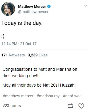Matt Mercer & Marisha Ray Wedding - Their Married Details